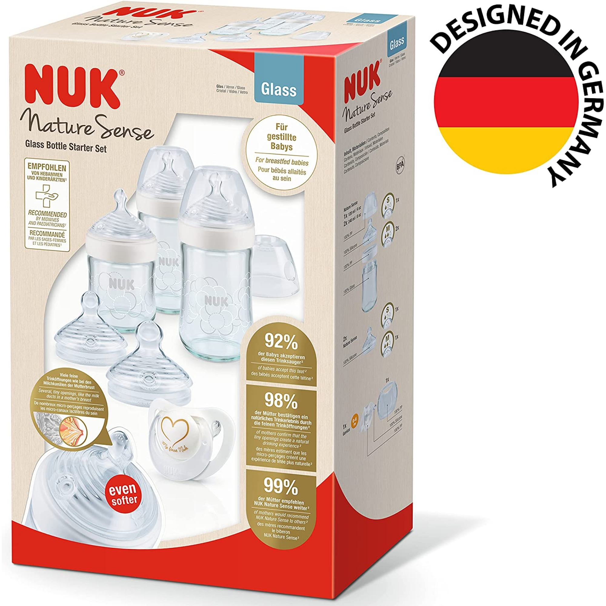 Nuk Coffret biberons en verre Nature Sense 6 pièces - Made In Bébé