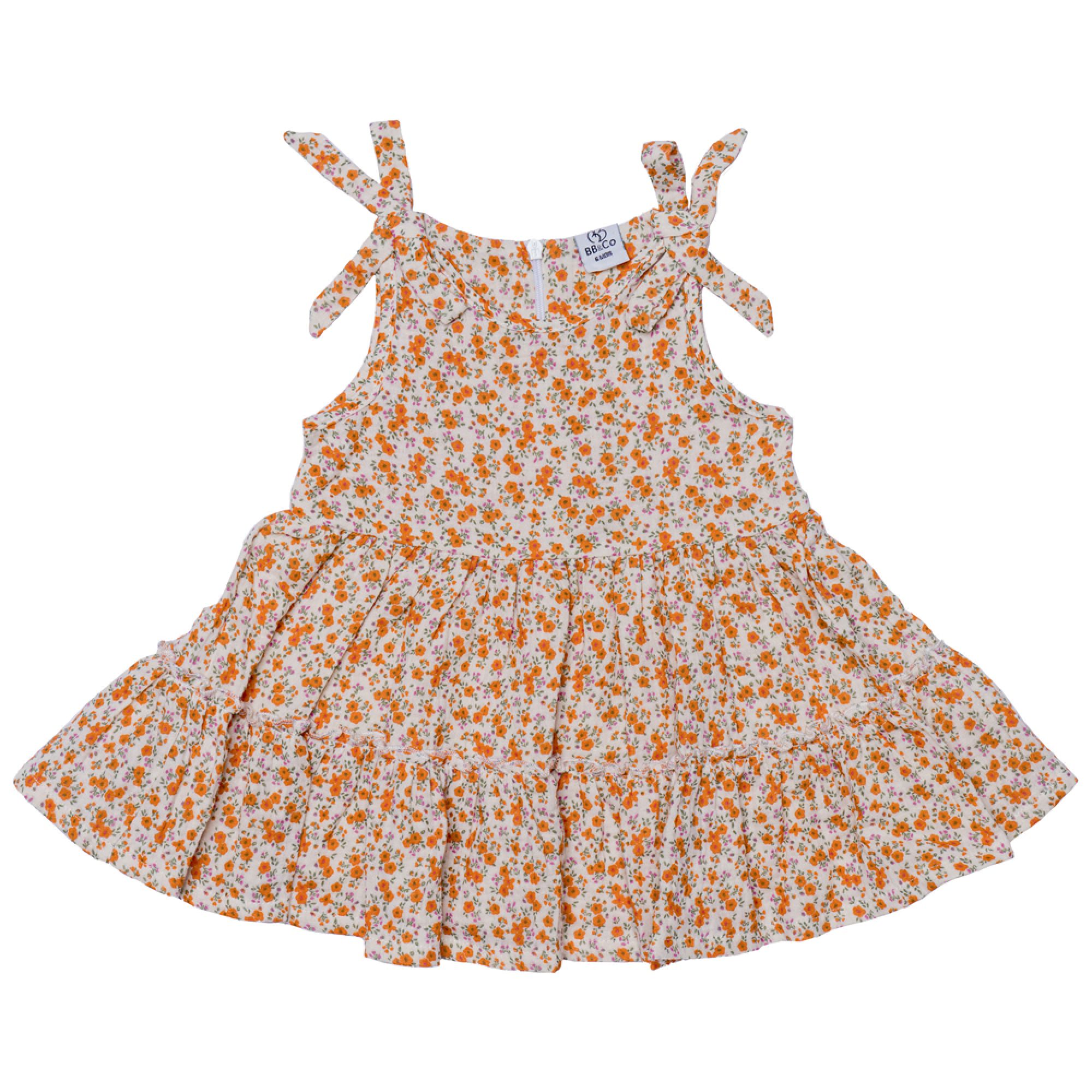 Robe bretelles en gaze liberty orange - 24 mois